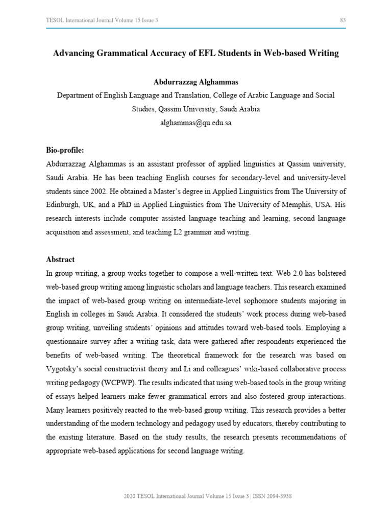 Advancing Grammatical Accuracy of EFL Students in Web-Based Writing ...
