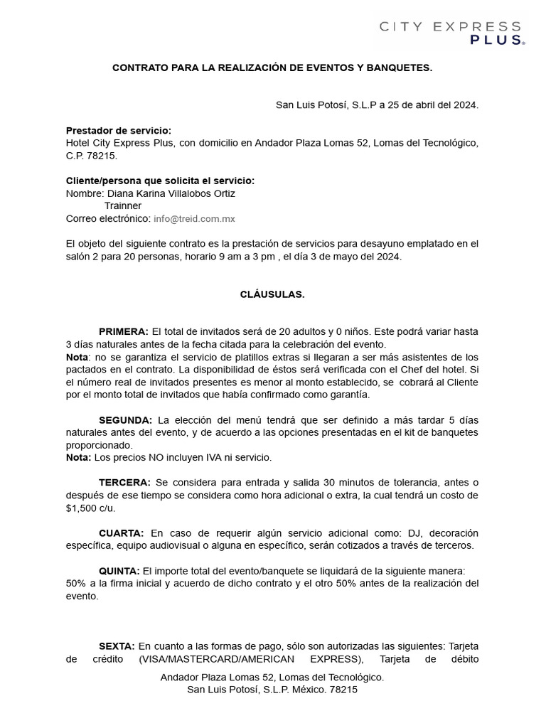 CONTRATO Trainner | PDF | Cocina occidental | Cocina