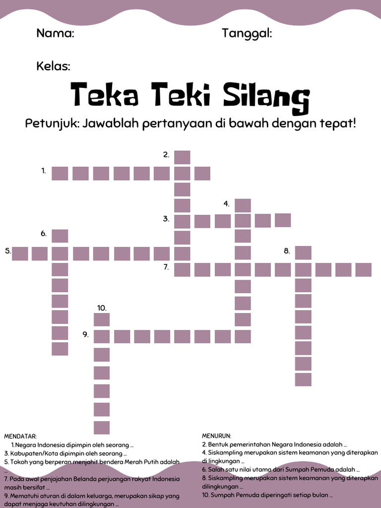 Teka Teki Silang PPKN Kelas 4 SMT 2 | PDF