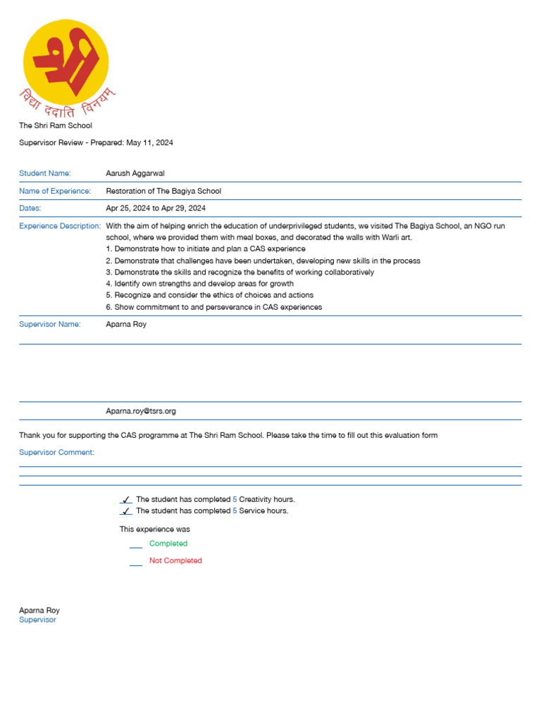 CAS Completion Form | PDF