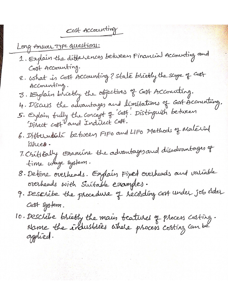 Cost Accounting Long Questions | PDF