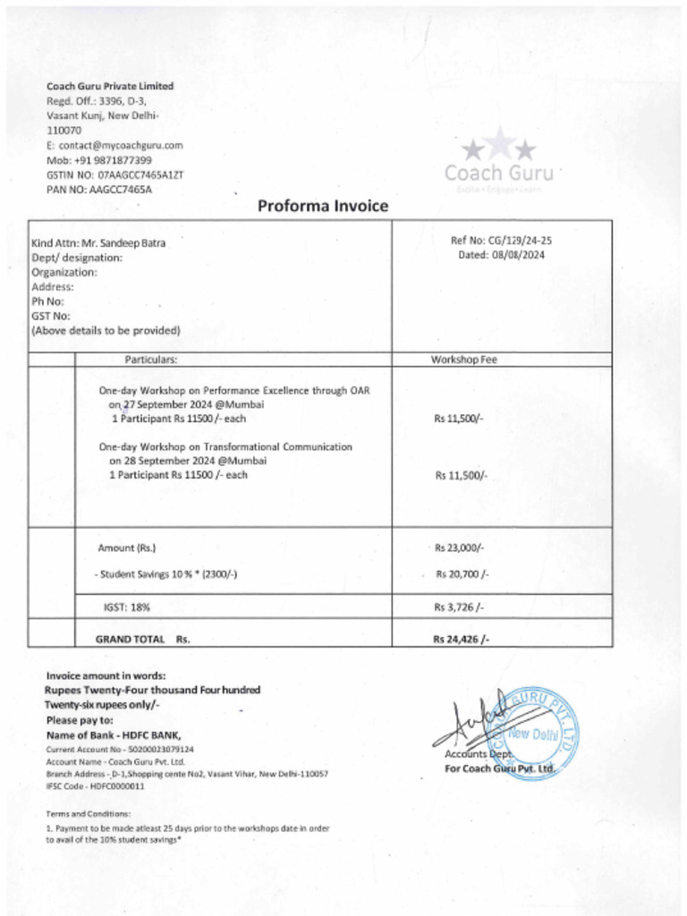 Proforma Invoice- Mumbai | PDF