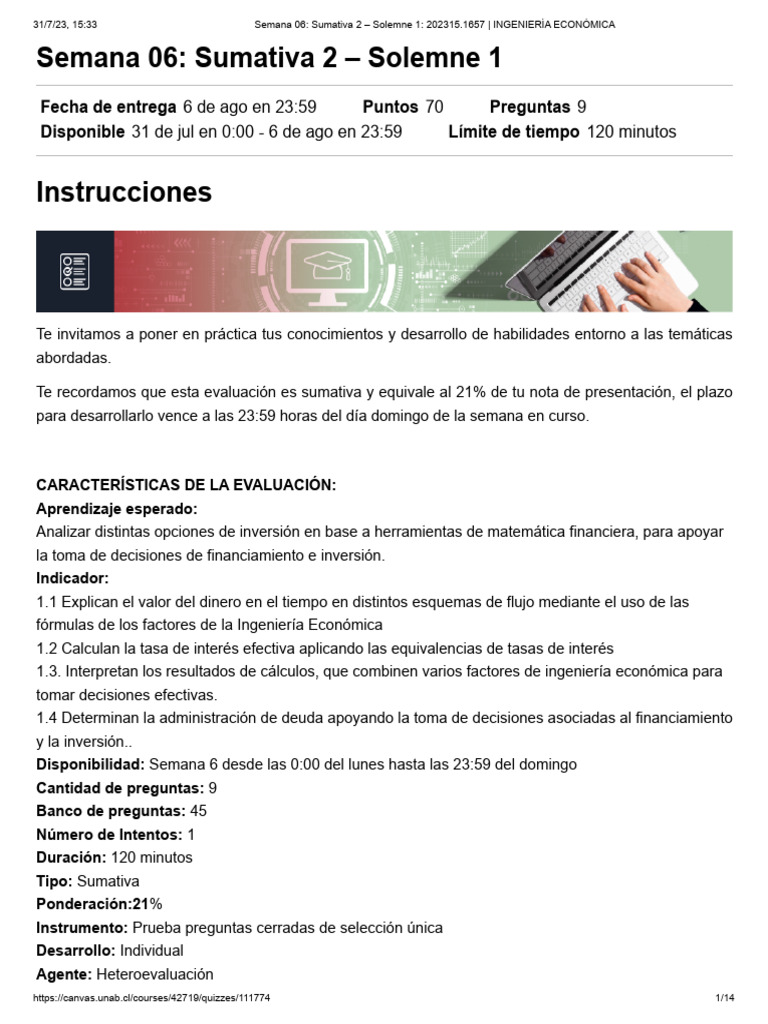 Semana 06 - Sumativa 2 - Solemne 1 - Ing - Económica | PDF | Bancos | Tasas de interés