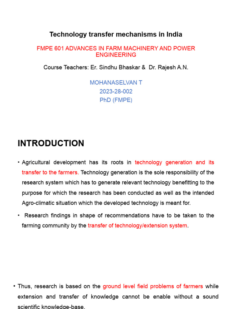 Tech Transfer in Indian Agriculture | PDF | Agriculture