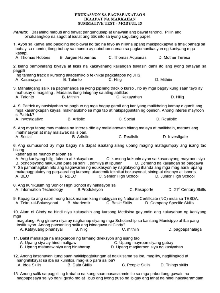 Test Bank EsP 9 | PDF