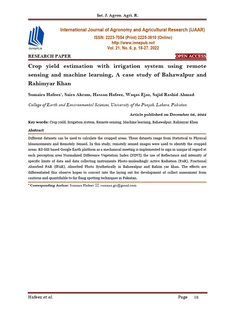 Crop Yield Estimation via Remote Sensing | PDF | Remote Sensing | Time ...