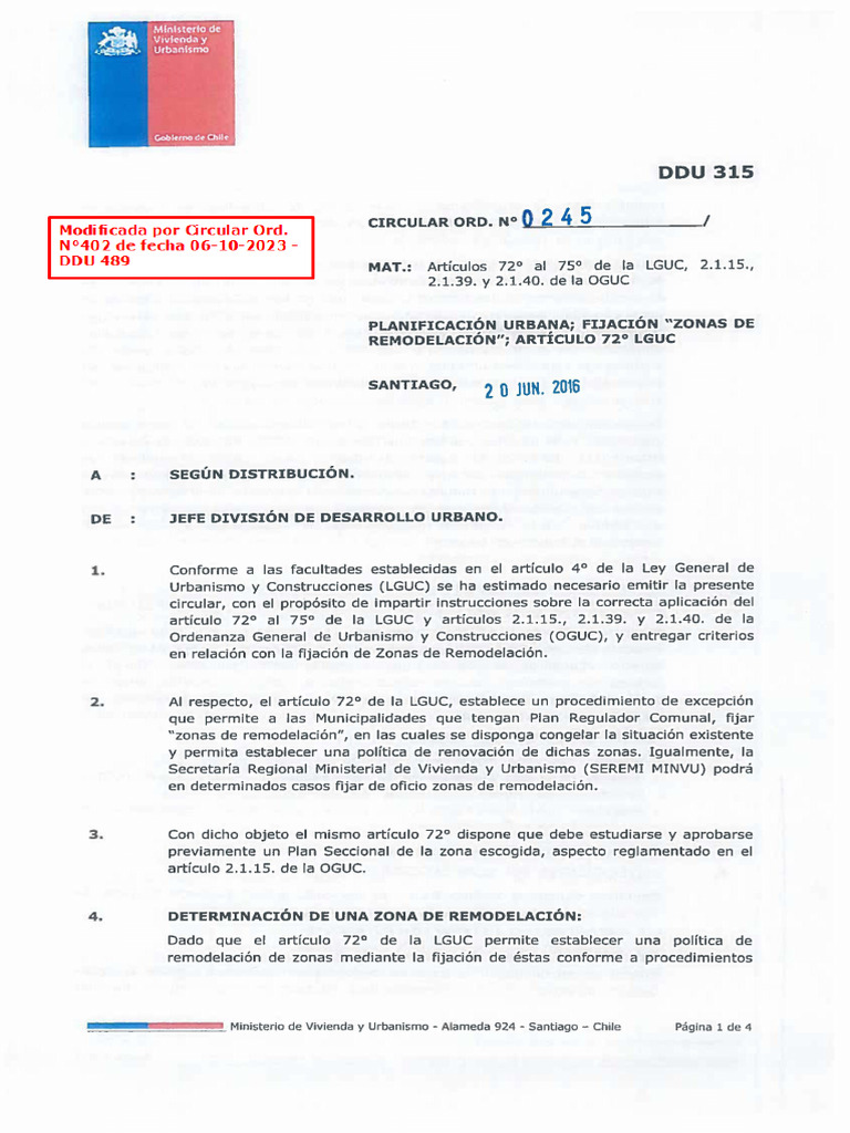 DDU 315 Modificada Por DDU 489 | PDF | Chile | Santiago
