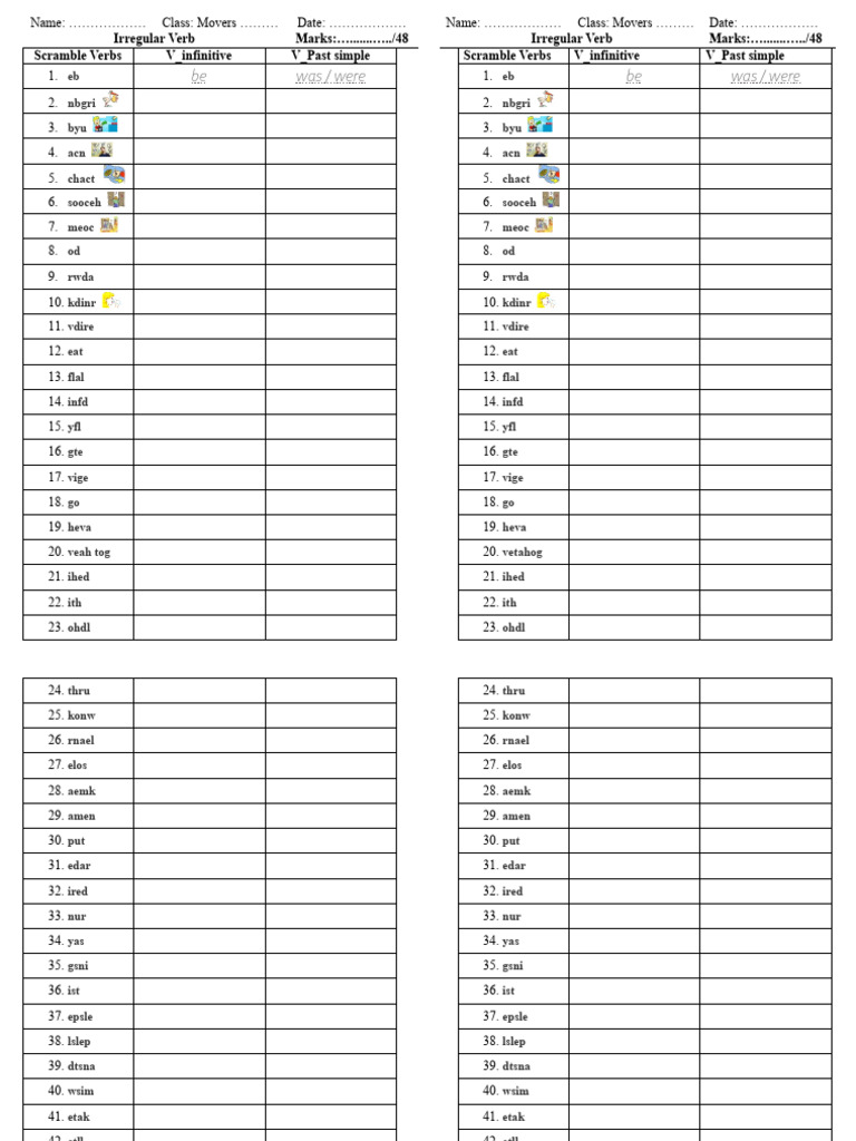 Irregular Verbs - Scramble | PDF