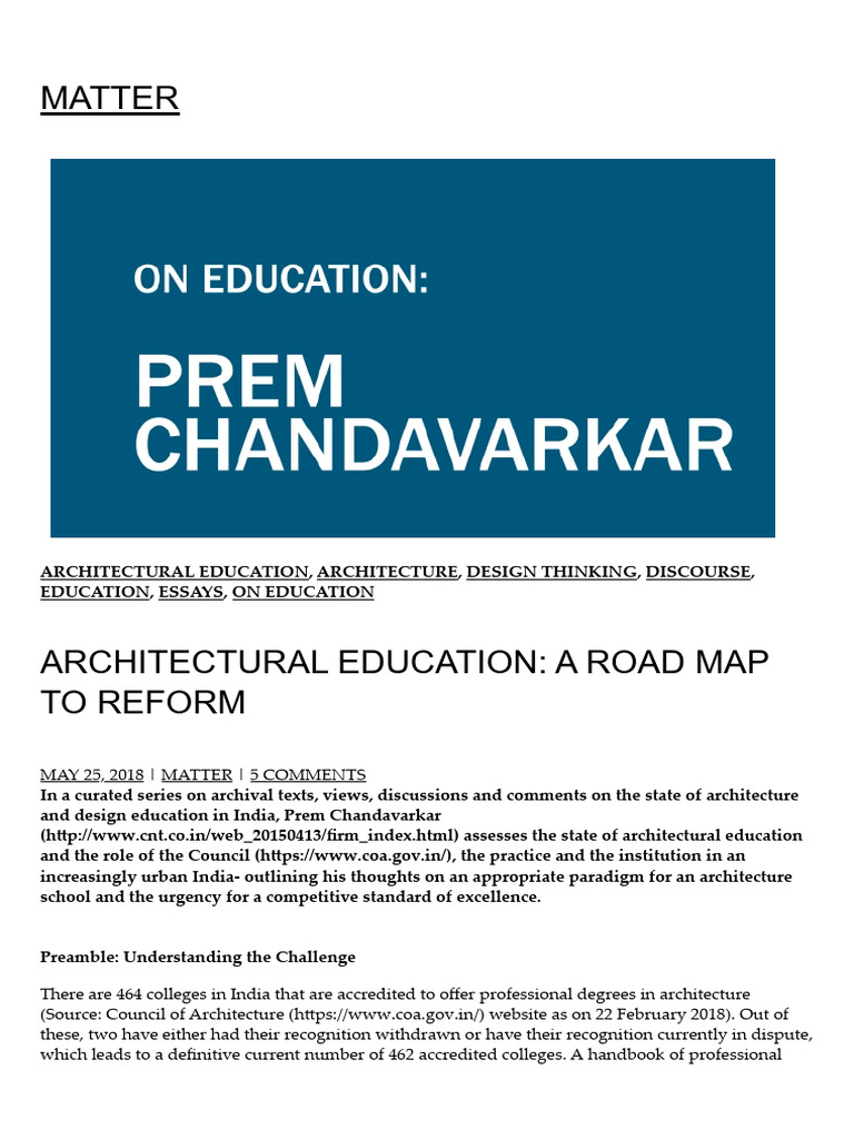 Architectural Education - A Roadmap - Prem Chandavarkar | PDF ...