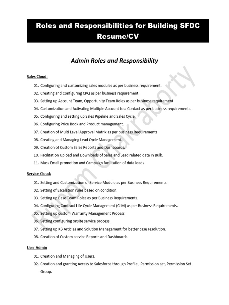 SFDC Roles and Responsibility For Resume Building | PDF | Class (Computer Programming) | Soap