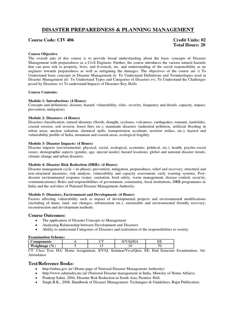 Disaster Preparedness Management Course | PDF | Natural Disasters ...