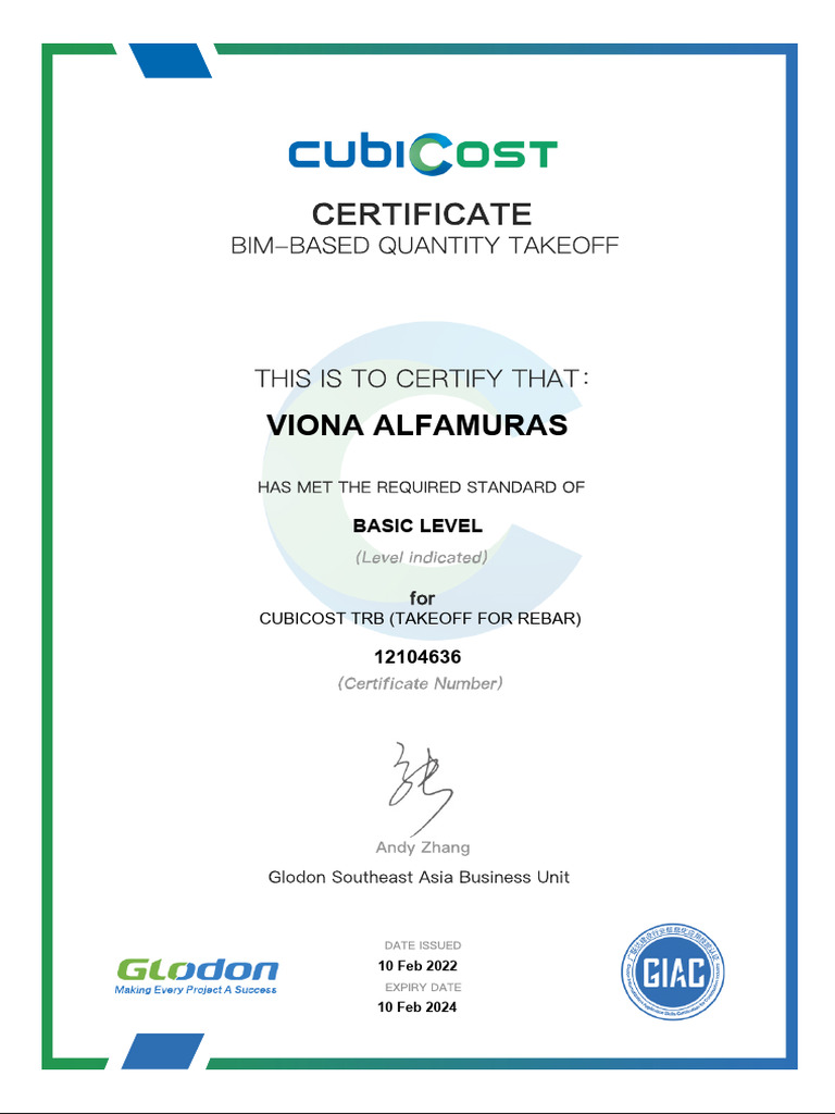 Cubicost Certificate-VIONA ALFAMURAS-12104636 | PDF