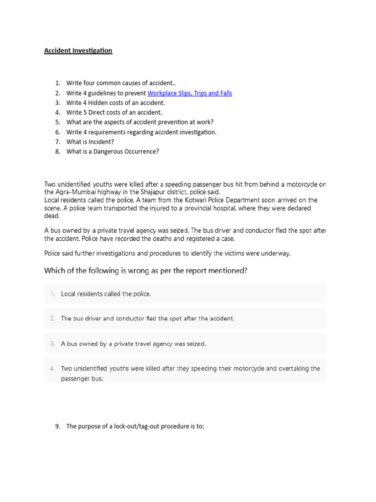 Accident Investigation Questions | PDF | Belt (Mechanical) | Rope