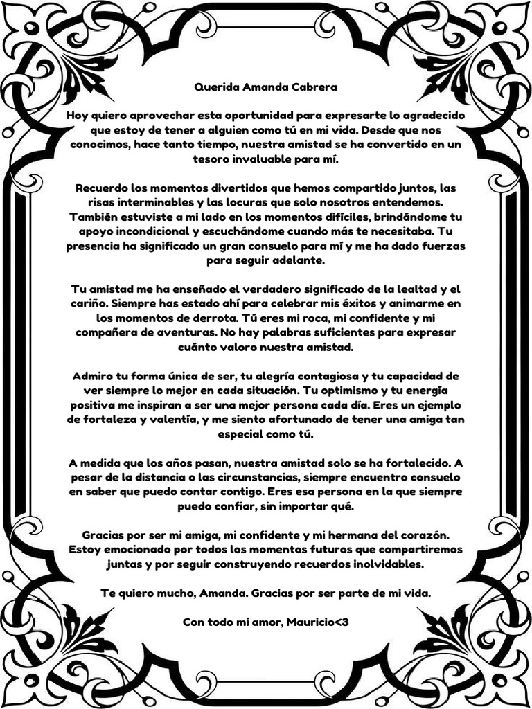 Querida Amanda Cabrera Hoy Quiero Aprovechar Esta Oportunidad para ...