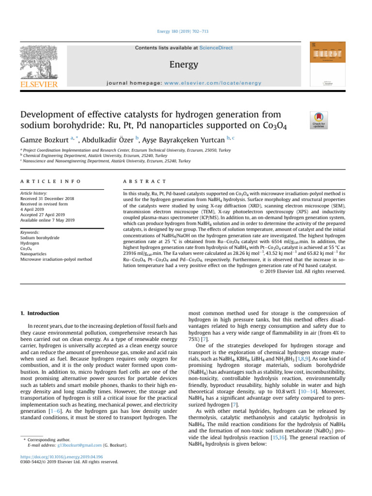 Development of Effective Catalysts For Hydrogen Generation From Sodium ...
