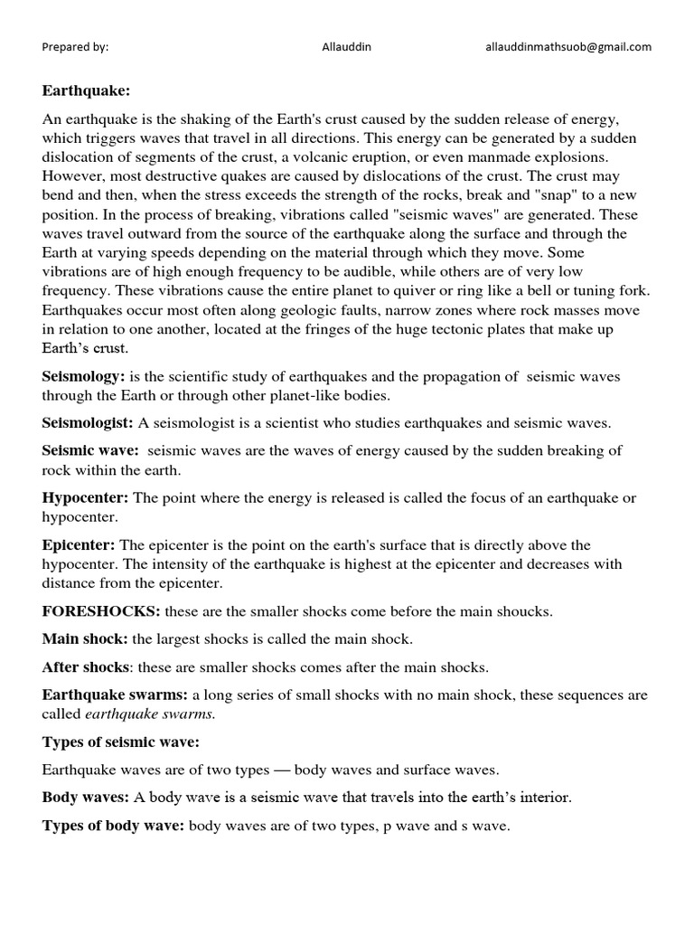 Earthquake 1 Pdf Earthquakes Fault Geology