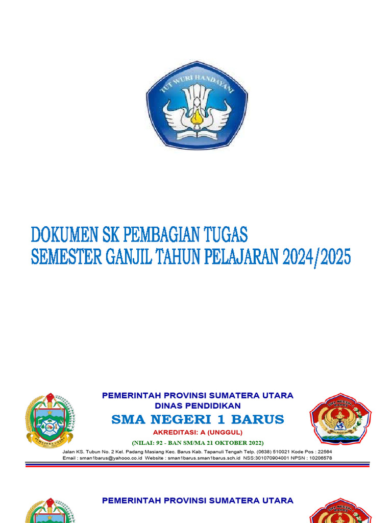 SK 001 Pembagian Tugas SMAN 1 Barus Semester Ganjil 2024 2025 | PDF