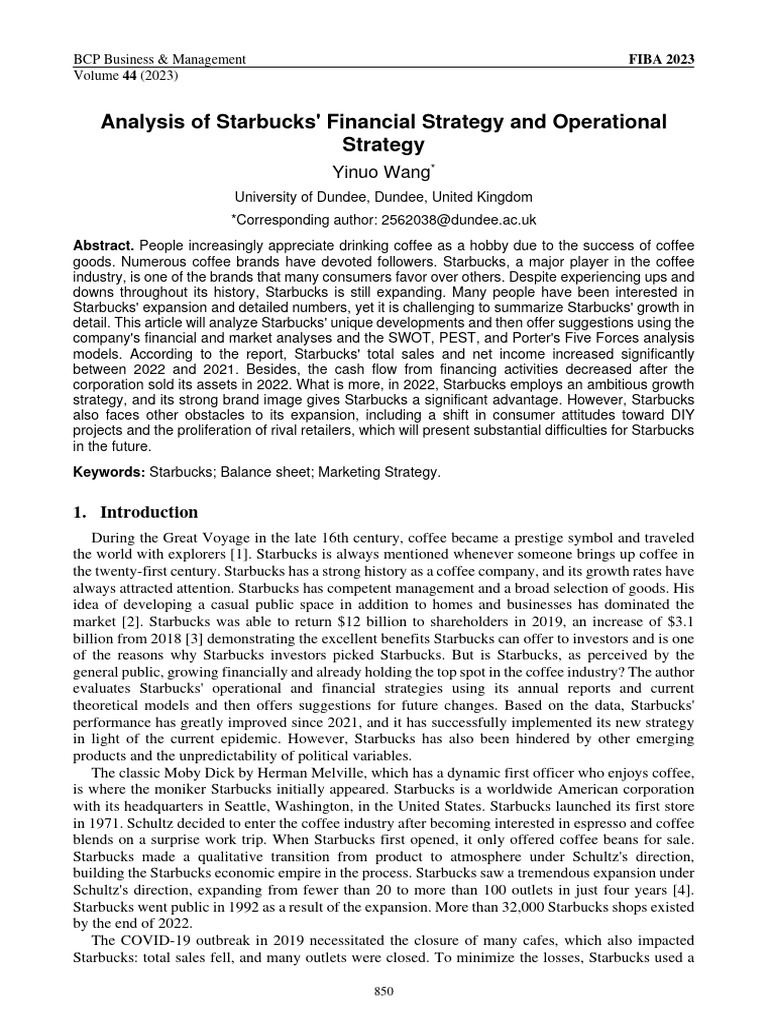 Analysis of Starbucks Financial Strategy and Oper | PDF | Starbucks ...