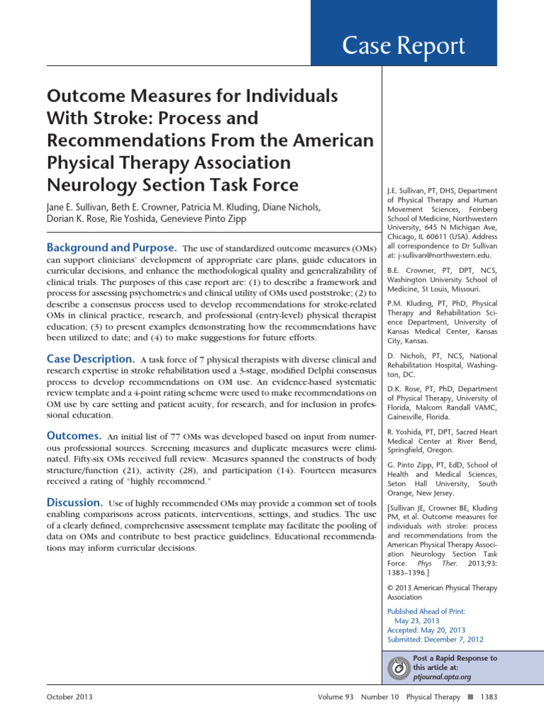 Outcome Measures For Individuals With ST | PDF | Physical Therapy ...