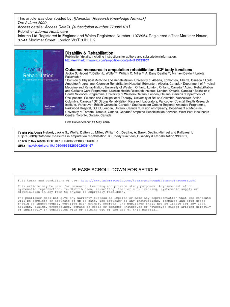 Outcome Measures in Amputation Rehabilit | PDF | Validity (Statistics ...