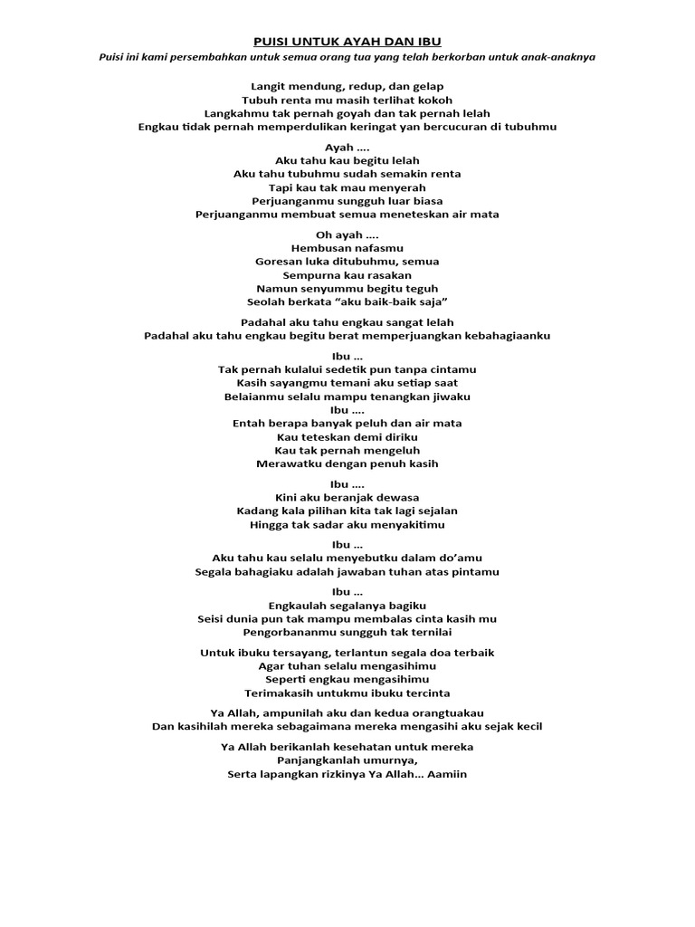 Puisi Untuk Ayah Dan Ibu | PDF | Puisi