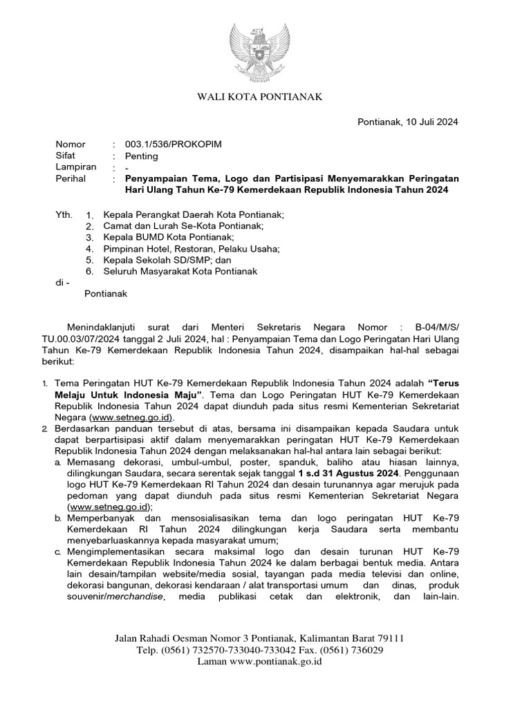 Surat Edaran Hut Ri Ke-79 | PDF