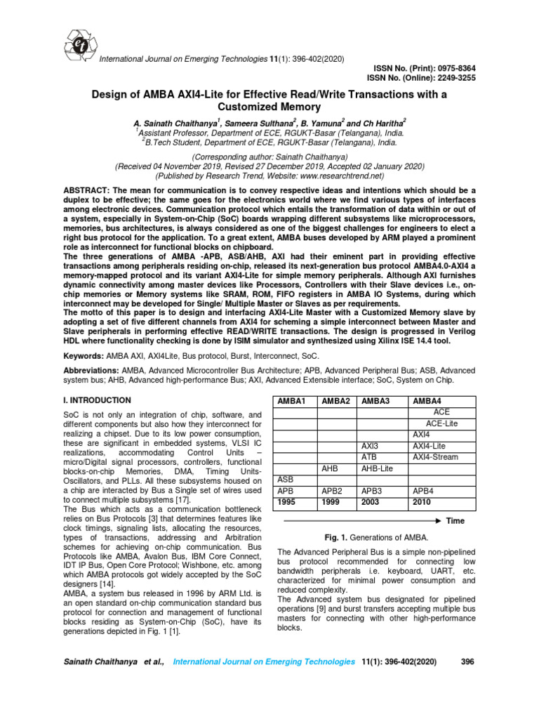 Design of AMBA AXI4-Lite For Effective ReadWrite Transactions With A ...