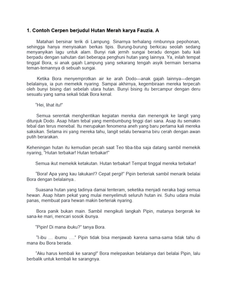 Cerpen Berjudul Hutan Merah Karya Fauzia. A | PDF