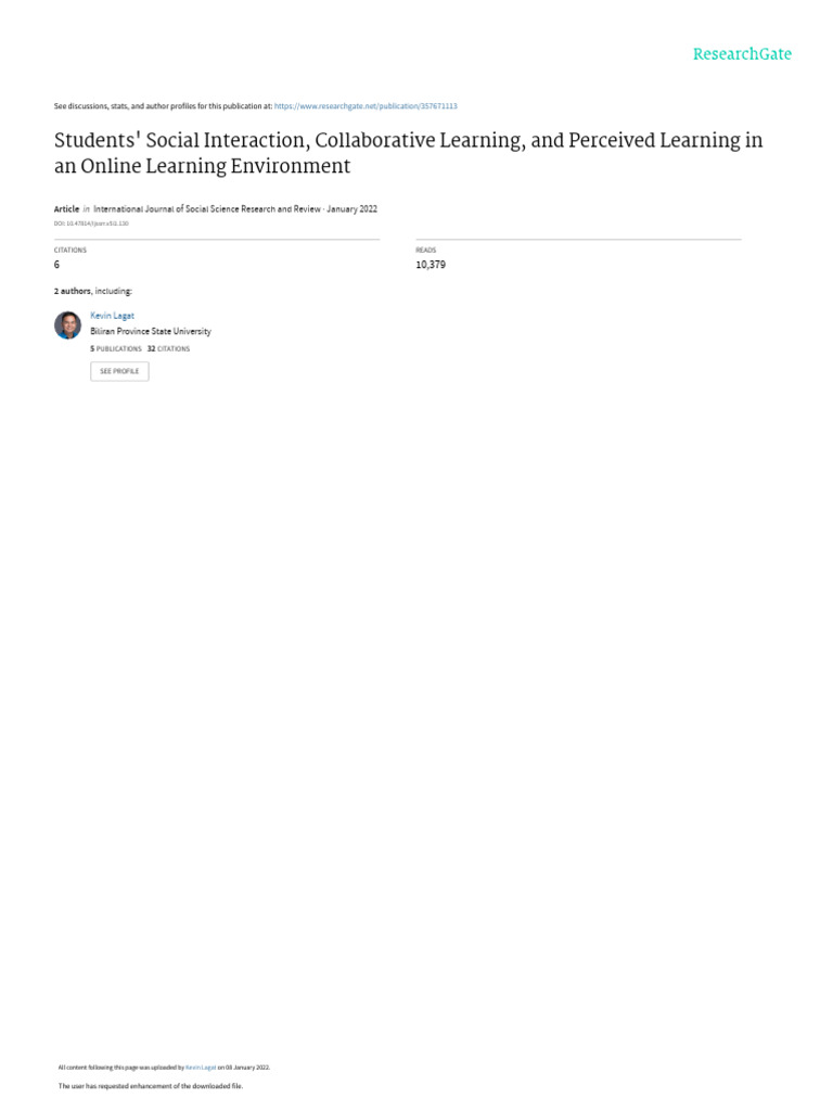 Students' Social Interaction, Collaborative Learning, and Perceived ...