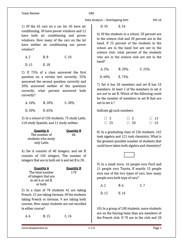 Handout 14 - Overlapping Sets | PDF | Mathematics
