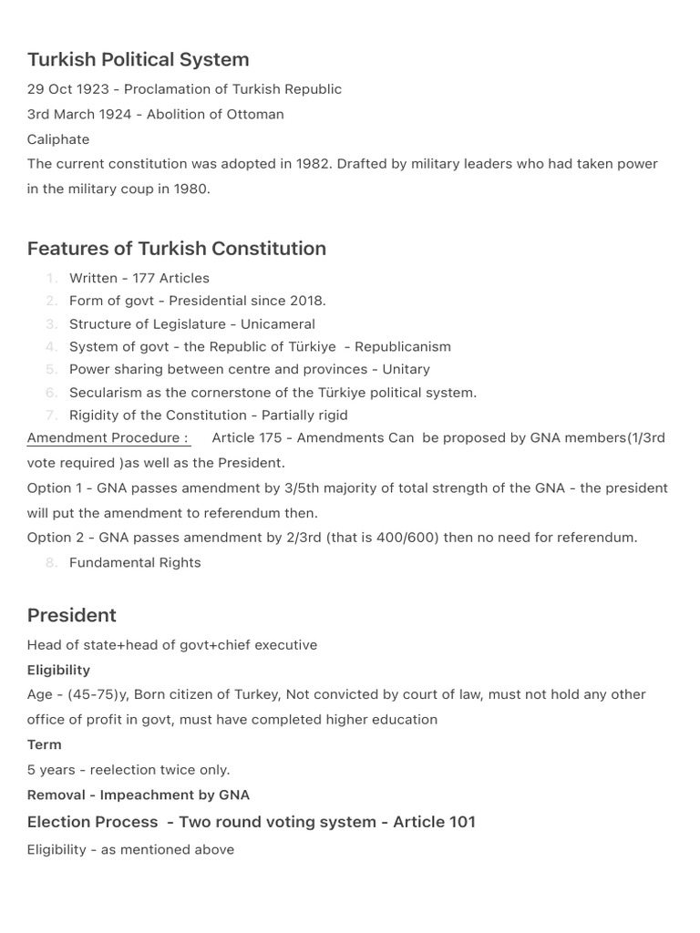 Turkish Political System | PDF | Elections | American Government