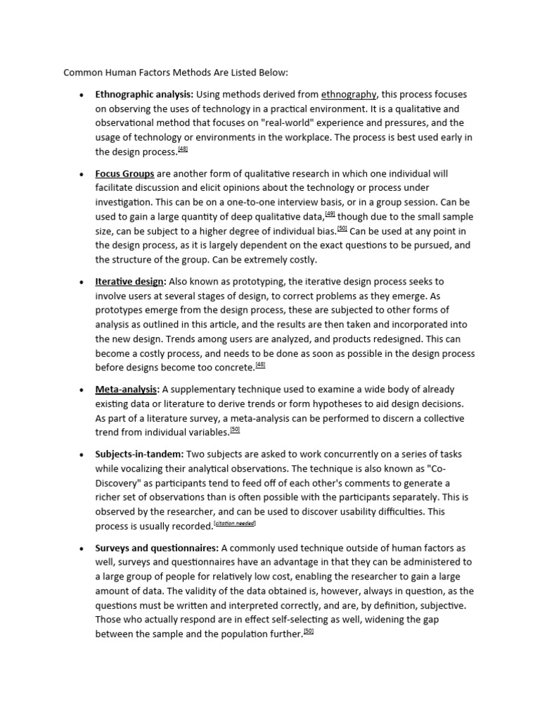 Common Human Factors Methods Are Listed Below | PDF | Survey ...