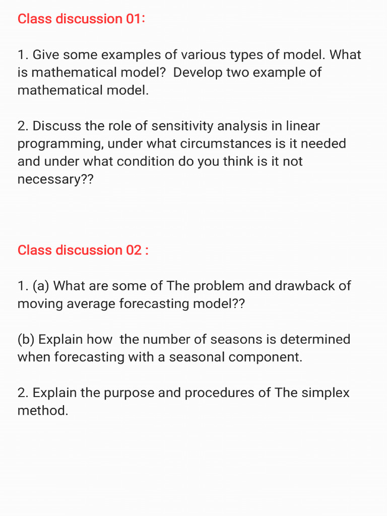 QBA class discussion Theory Question 2024 | PDF