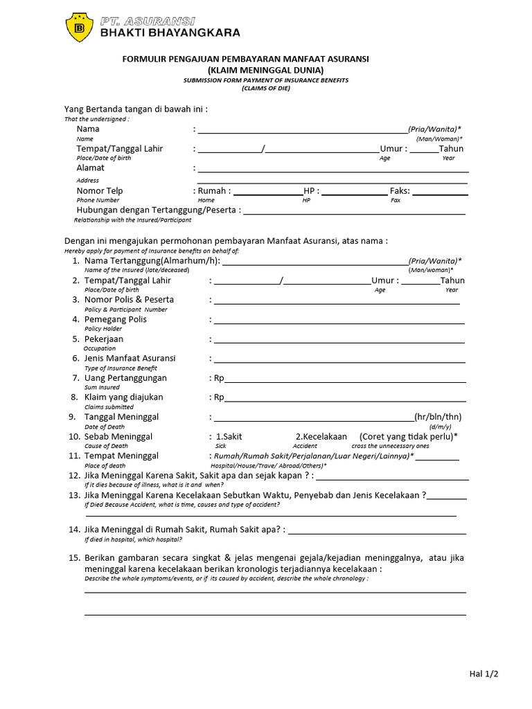 Formulir Klaim Manfaat Asuransi ABB | PDF