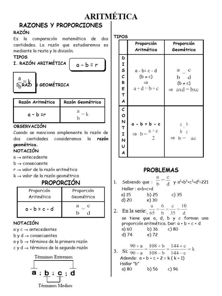 Razones y Proporciones en Aritmética | PDF | Proporción | Aritmética