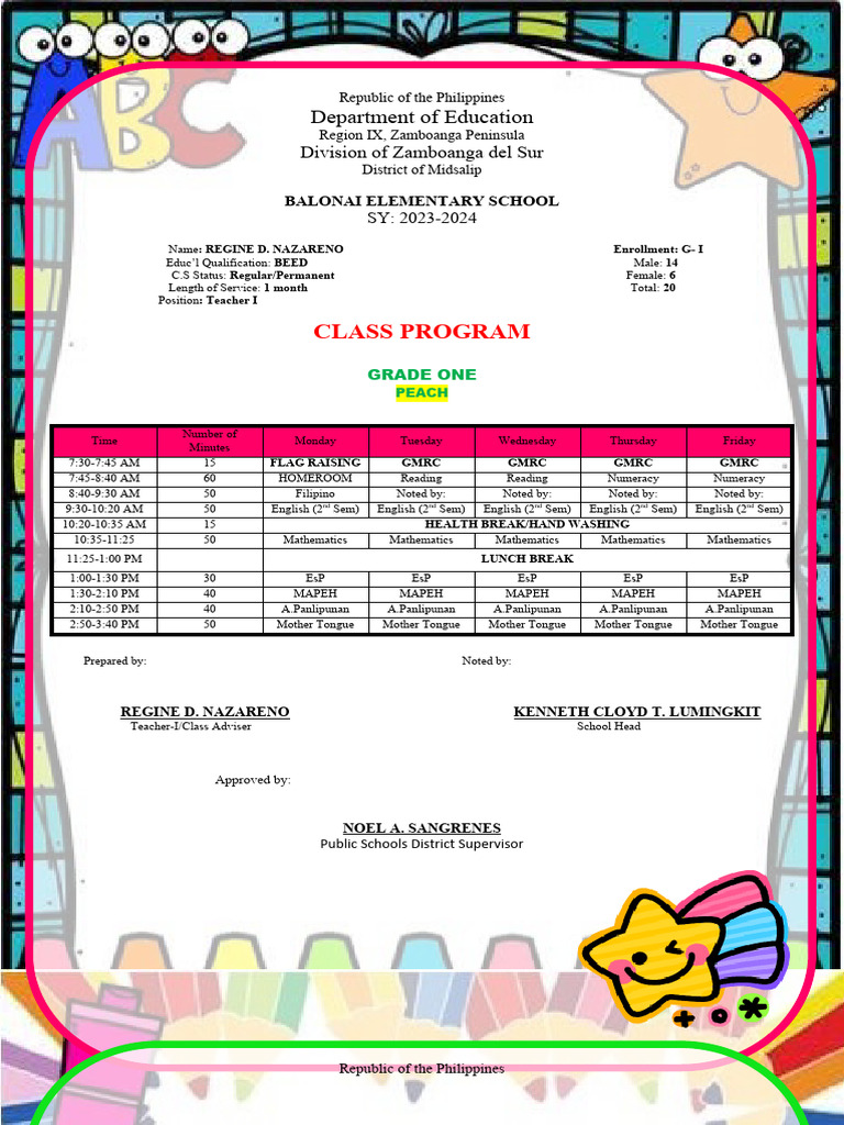 Class Program 2023 2024 | PDF | Schools