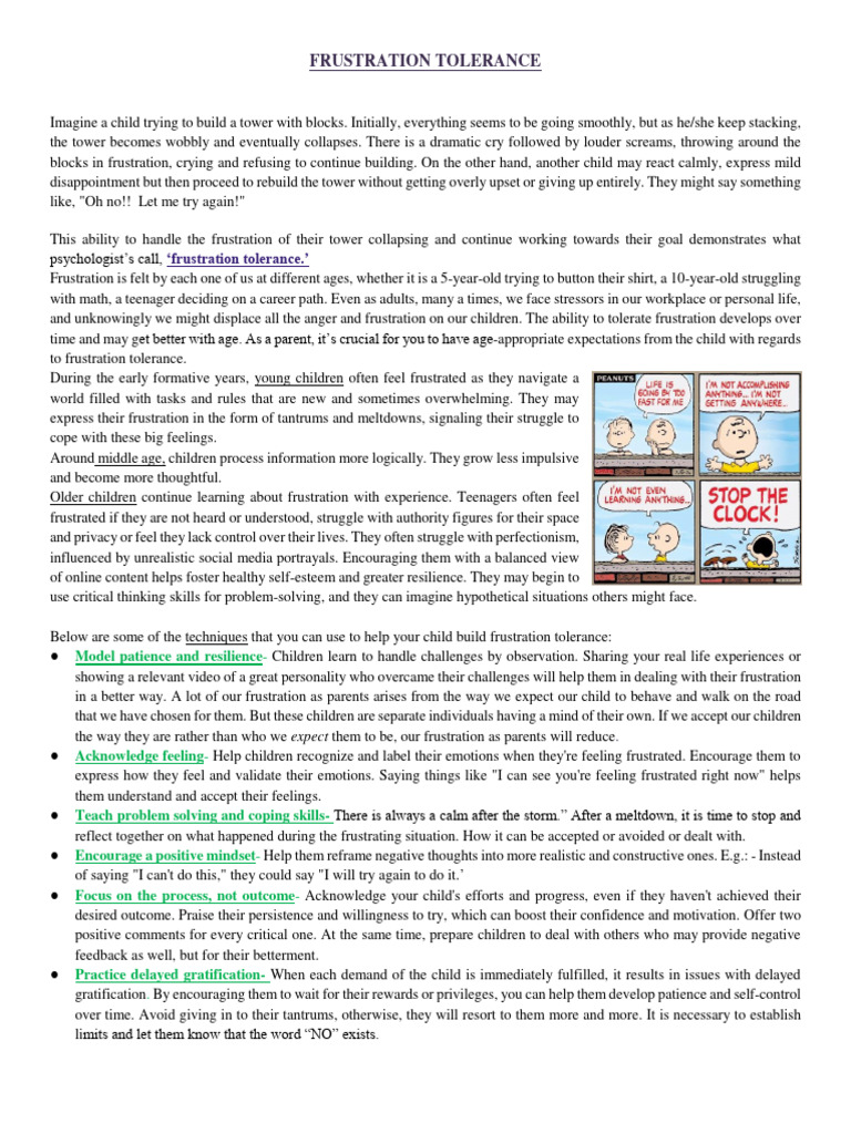 Frustration Tolerance | PDF | Psychological Resilience | Thought