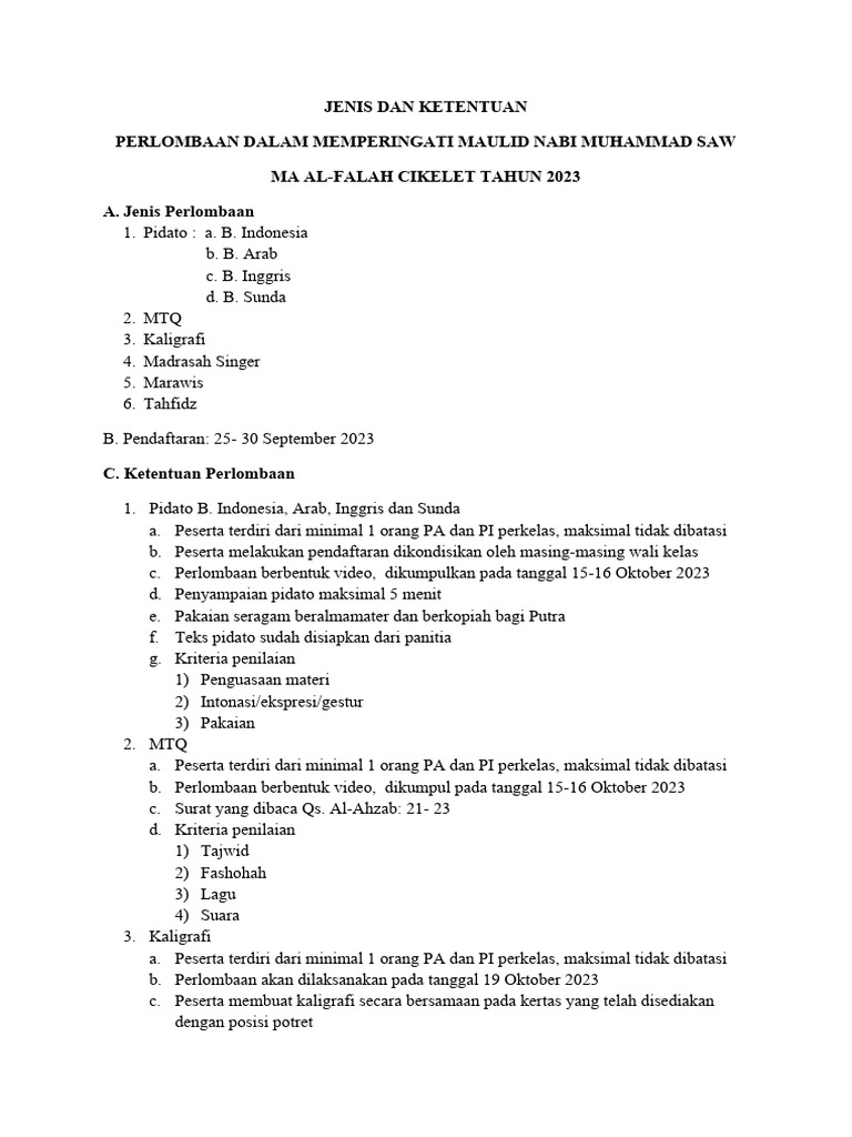 Juknis Perlombaan Maulid Nabi 2023 | PDF | Perjalanan