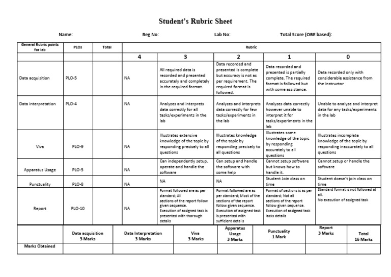 Student Rubric Sheet | PDF | Data | Experiment