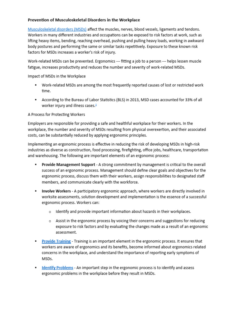 Preventing Workplace Musculoskeletal Disorders | PDF | Human Factors ...