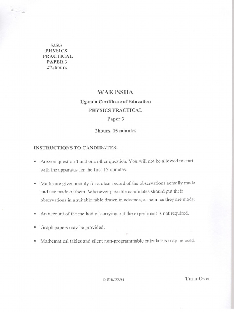 2020 Wakissha Mock s.4 Physics Practical Paper 3 | PDF