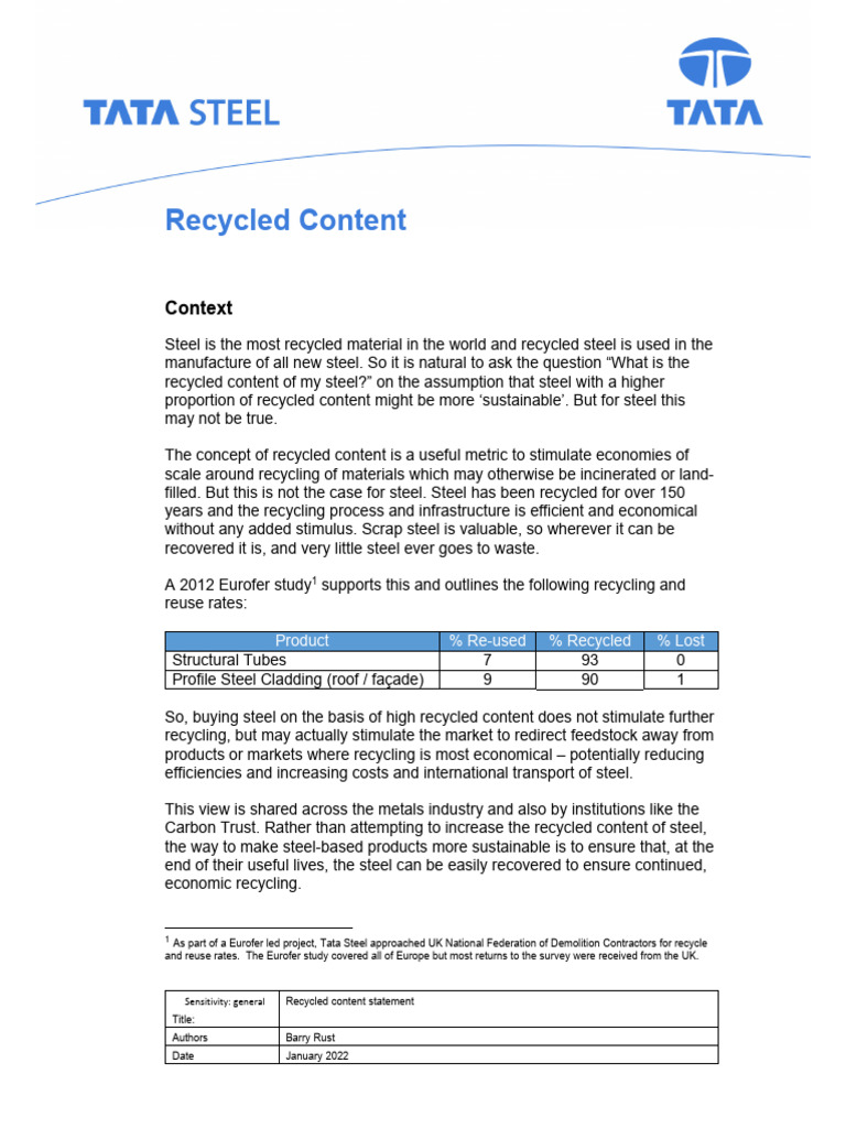 Sample - Recycled-Content-Statement | PDF | Recycling | Scrap
