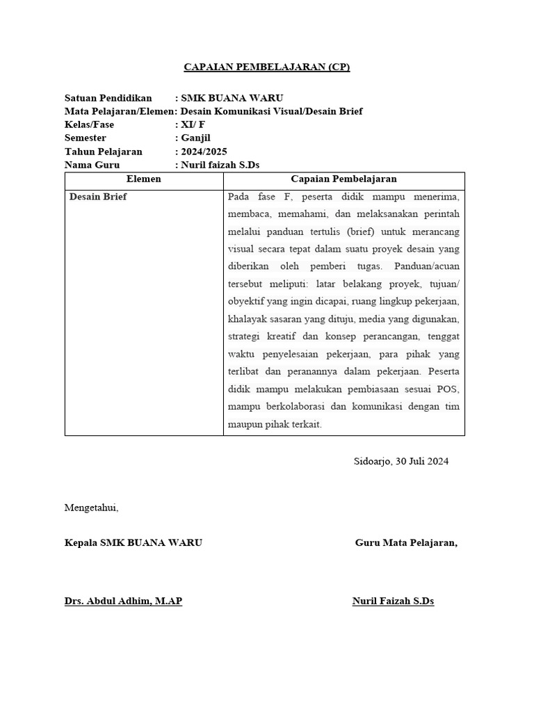 Capaian Pembelajaran (CP) Desain Brief | PDF