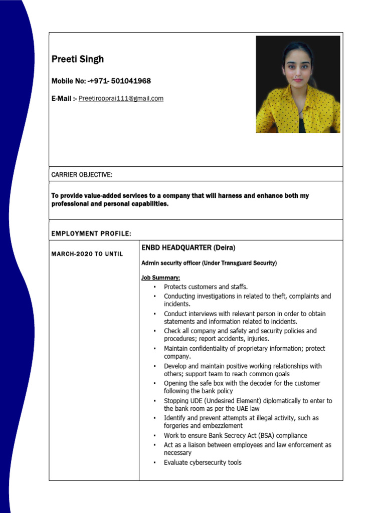Preeti CV | PDF | Security Guard