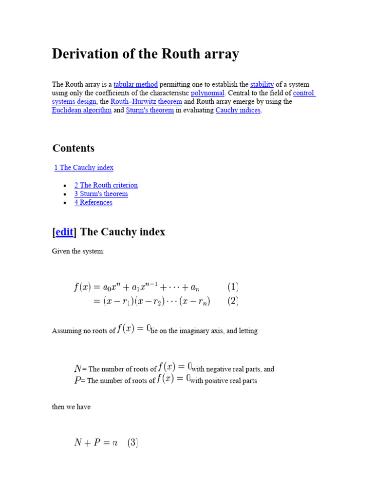 Derivation of The Routh Array | PDF | Algorithms | Numerical Analysis