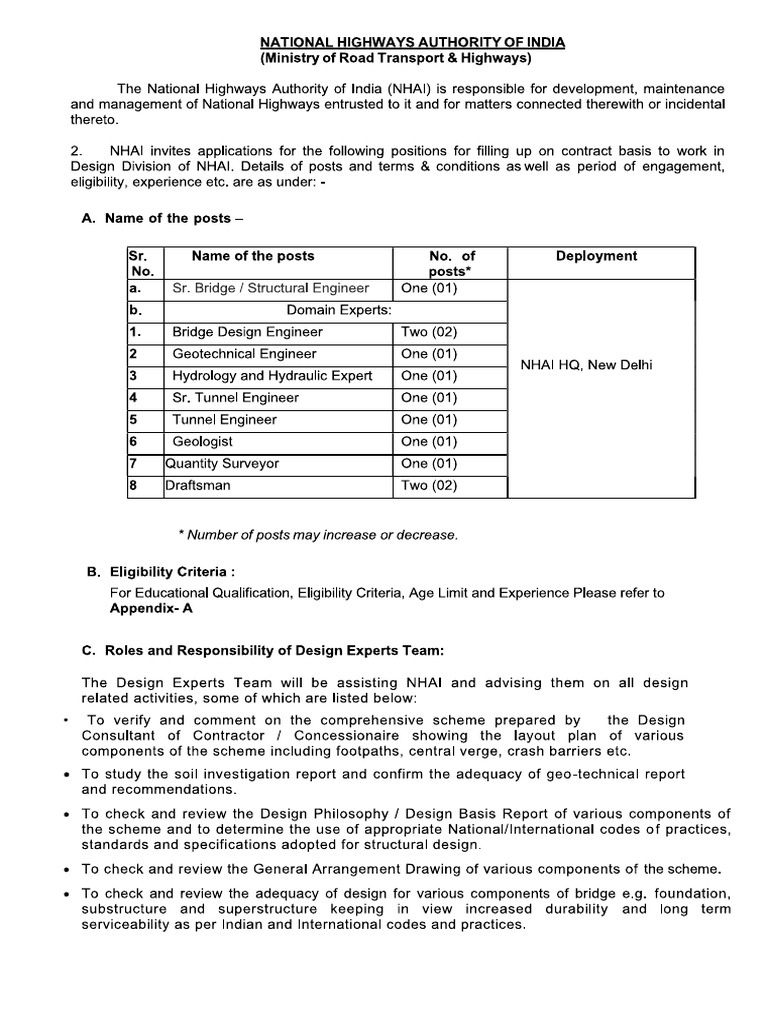 Nhai Engineer Posts | PDF