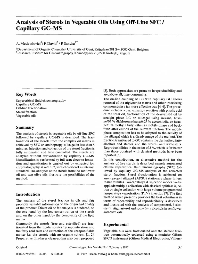 Analysis of Sterols in Vegetable Oils Using Off-Line SFC | PDF | Gas ...