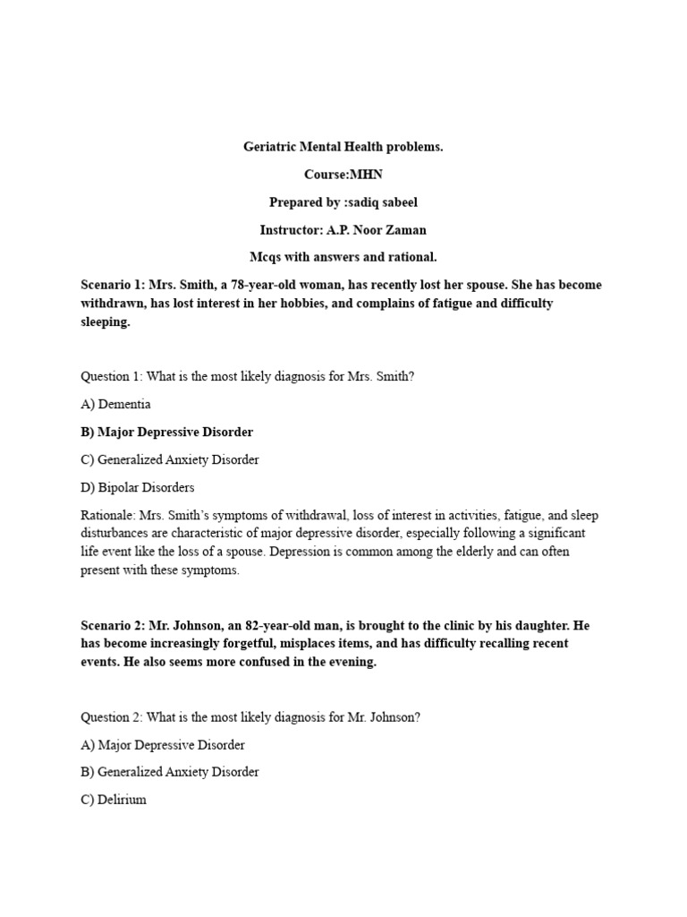 Geriatric MHN Sadiq Sabeel | PDF | Major Depressive Disorder | Dementia