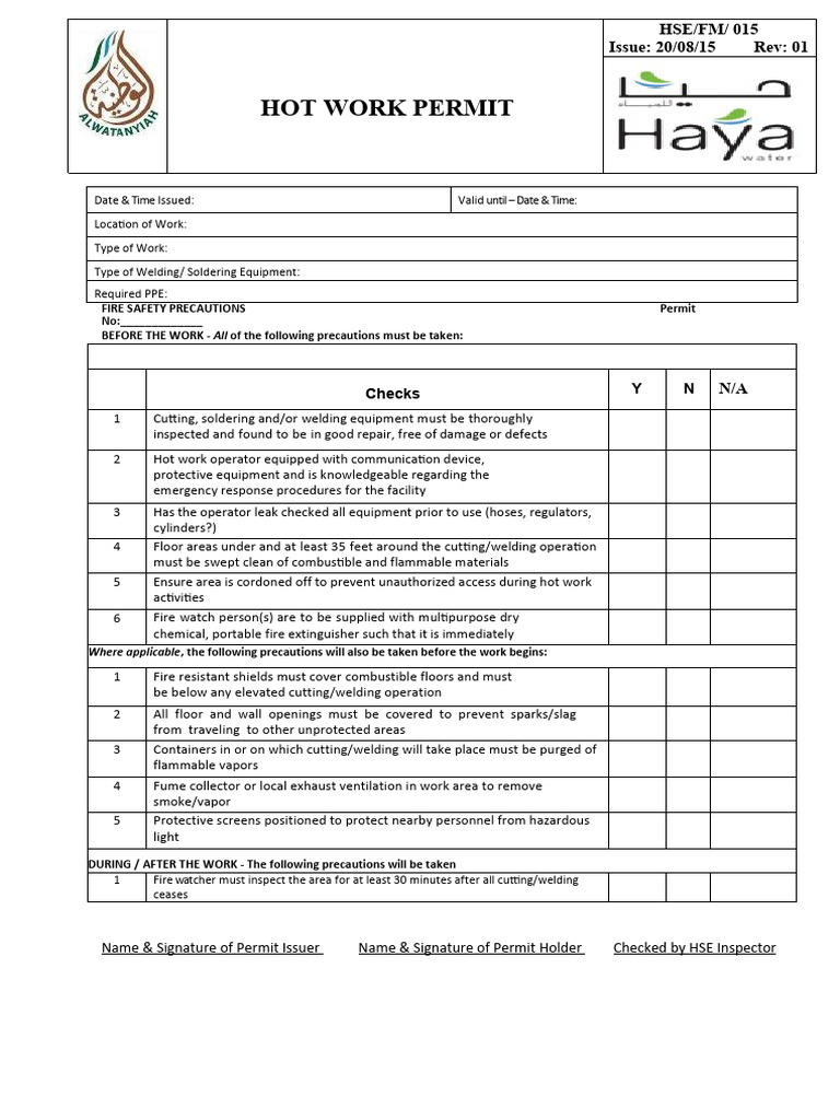 Hot Work Permit | PDF | Welding | Construction