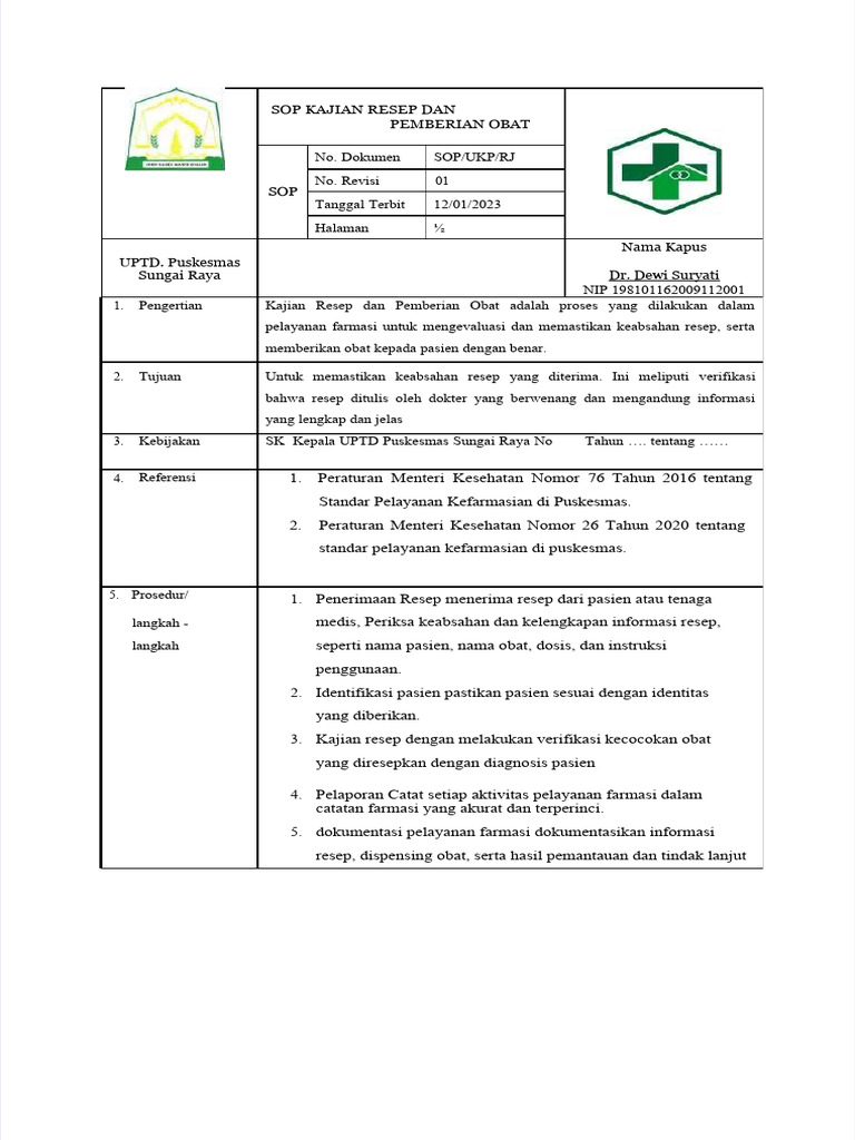 PDF Sop Kajian Resep Dan Pemberian Obat | PDF | Pengembangan Diri